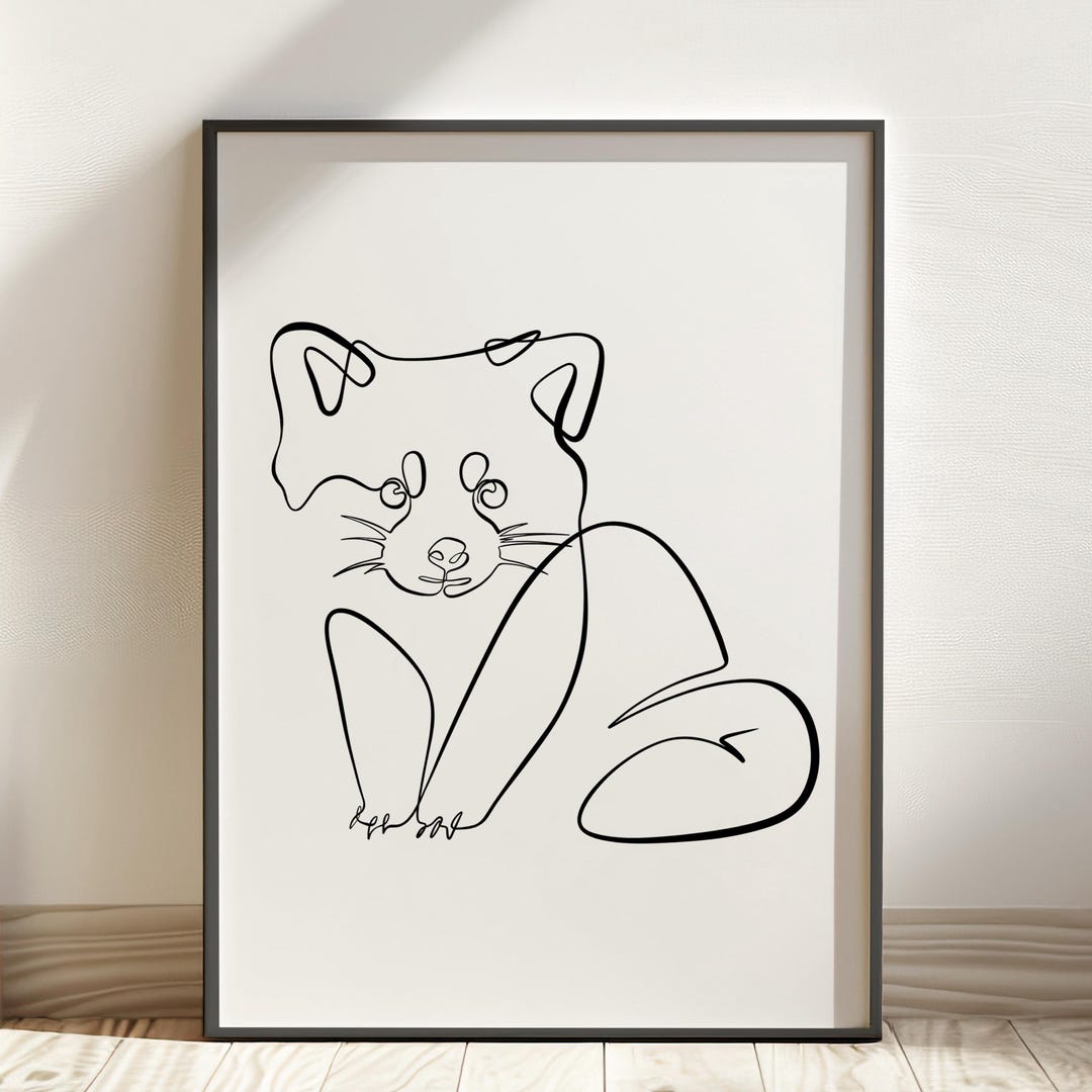 Minimalist Red Panda Line Art Portrait. Printable Black and White Cute ...