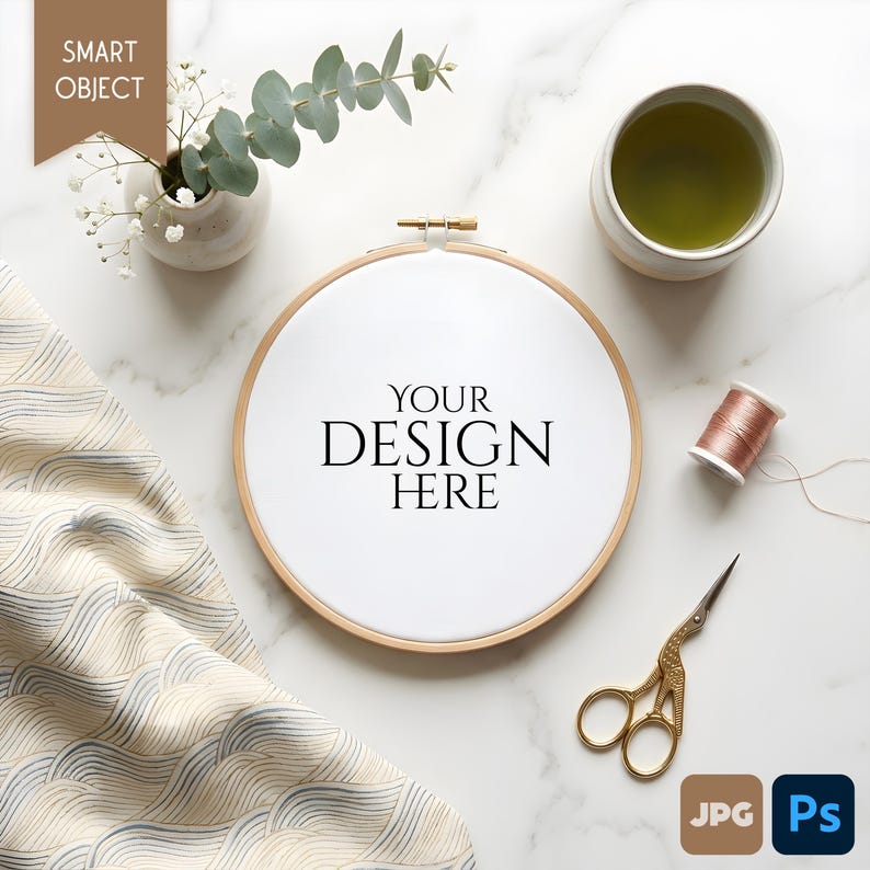 Cozy Boho & Marble Embroidery Hoop Mockup. Photoshop Embroider Mock-up ...
