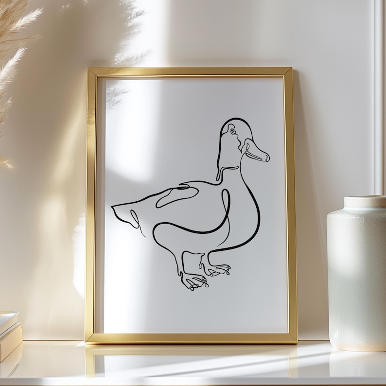 Minimalist Duck Line Art Portrait. Printable Black and White Cute Duck ...