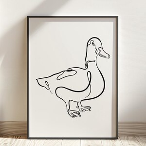 Minimalist Duck Line Art Portrait. Printable Black and White Cute Duck ...