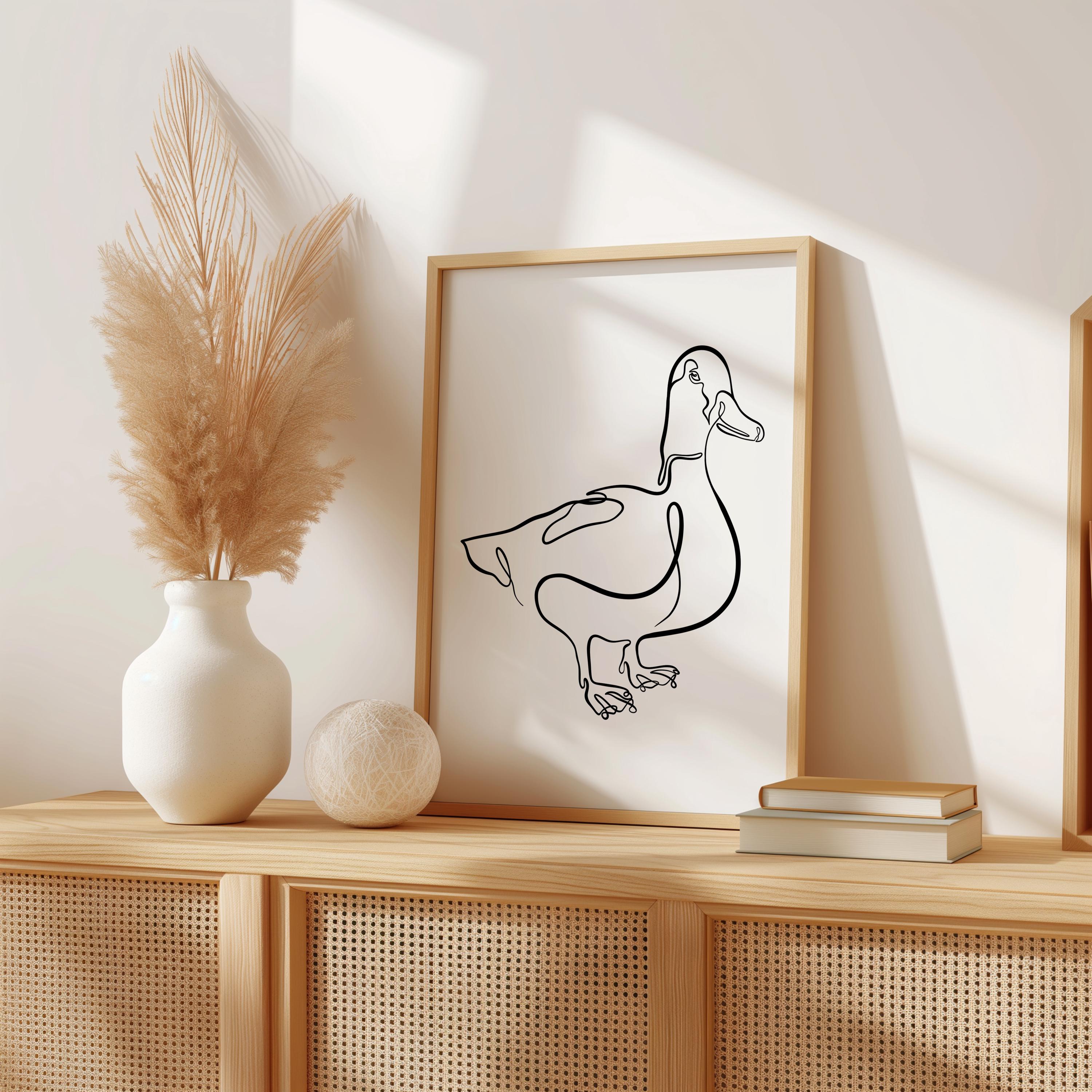 Minimalist Duck Line Art Portrait. Printable Black and White Cute Duck ...