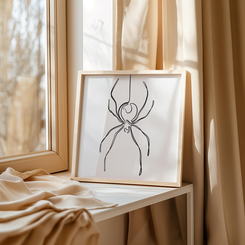 Minimalist Spider Line Art Print: Hand-drawn Black and White Poster ...