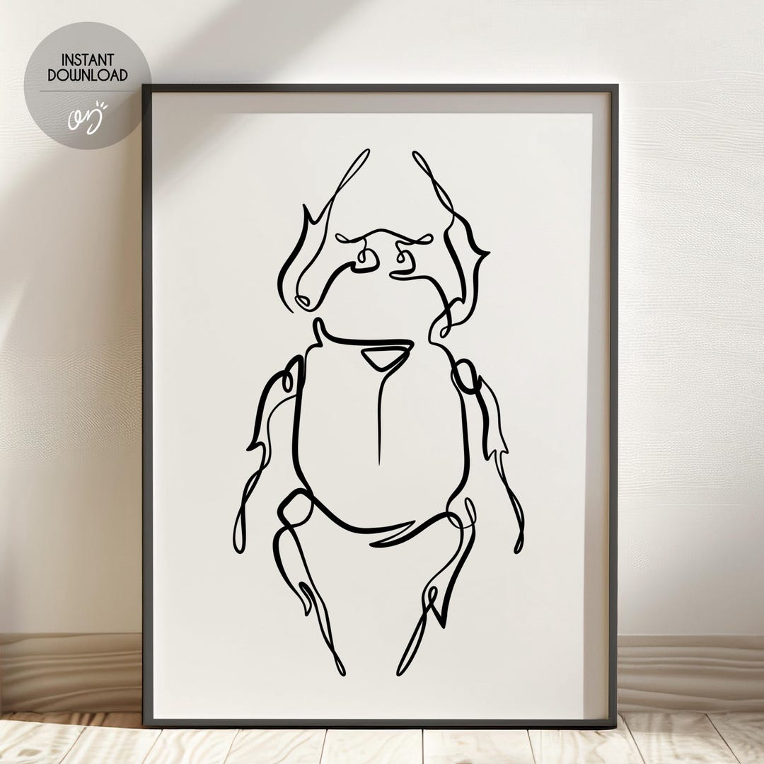 Minimalist Beetle Line Art Portrait. Printable Black and White Beetle ...