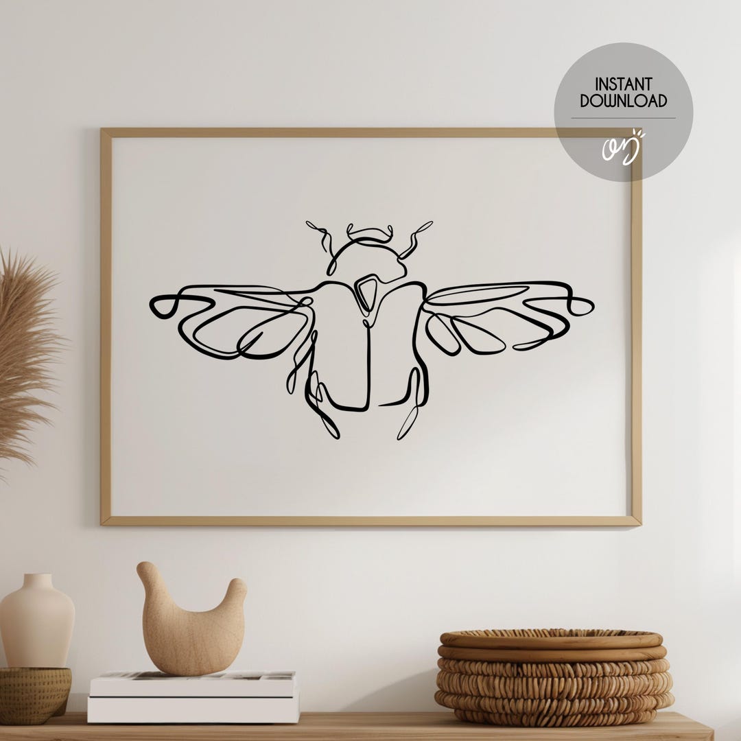 Minimalist Beetle Line Art Portrait. Printable Black and White Egyptian ...
