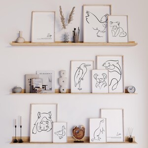 8x Minimalist Animals Line Art Drawings Bundle. One Line Portrait ...