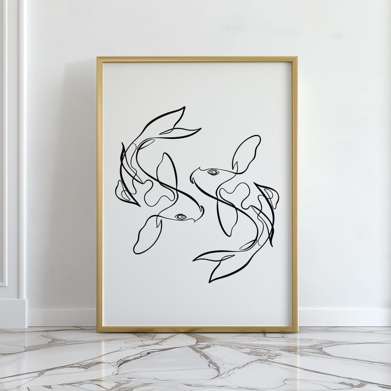 Minimalist Koi Fish Prints Line Art Portrait. Koi Fish Poster ...