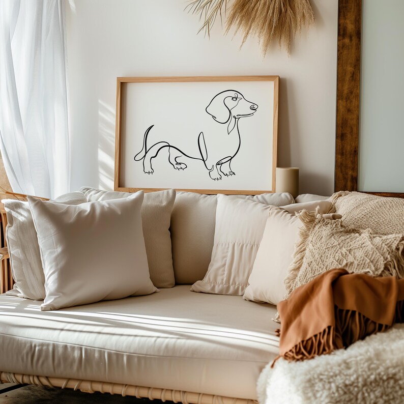 Minimalist Dachshund Line Art Drawing. One Line Art Pet Illustration ...
