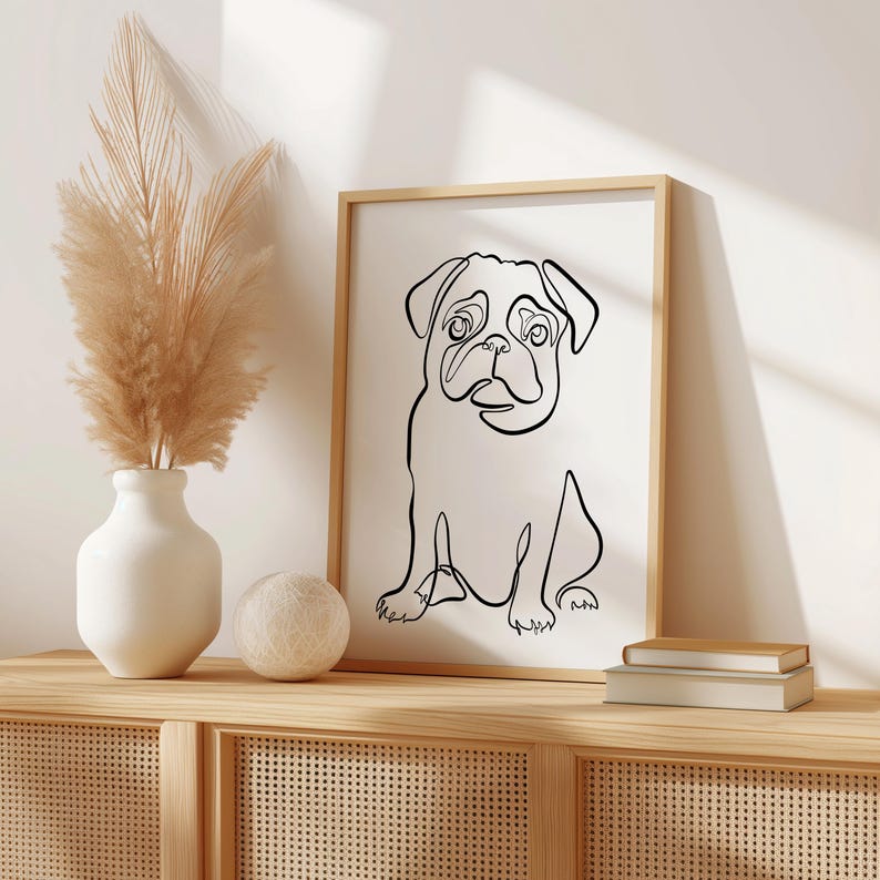 Minimalist Pug Line Art Drawing. One Line Art Pet Illustration ...