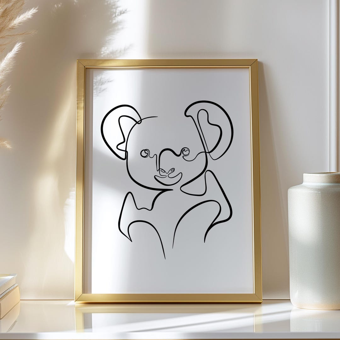 Minimalist Koala Line Art Portrait. Printable Black and White Cute ...