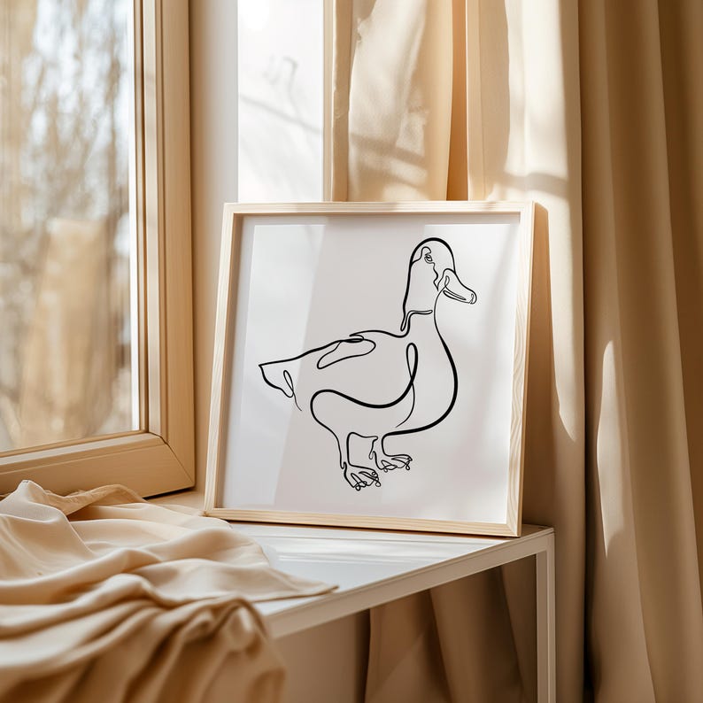 Minimalist Duck Line Art Portrait. Printable Black and White Cute Duck ...