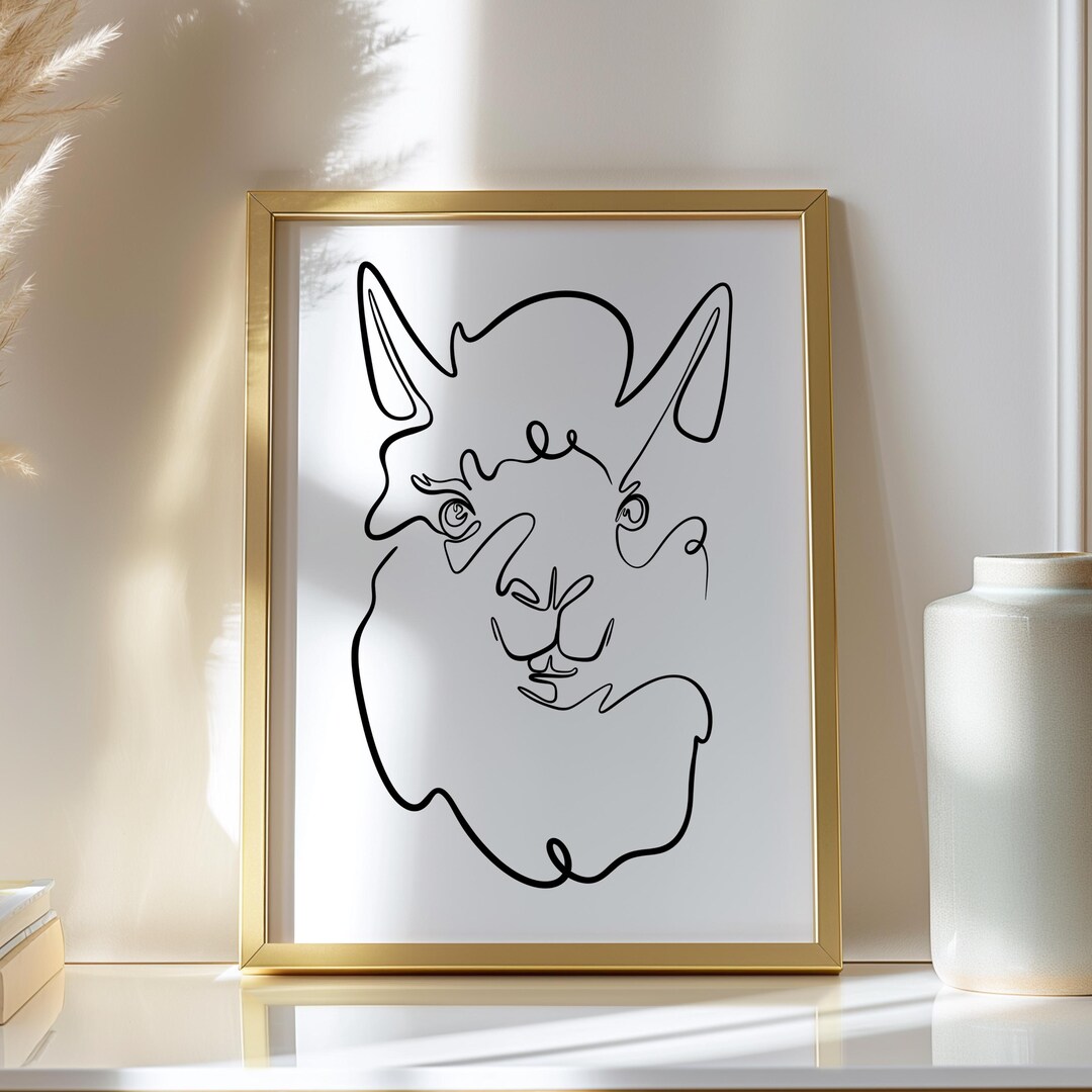Minimalist Alpaca Line Art Portrait. Alpaca Figure Poster. Printable ...