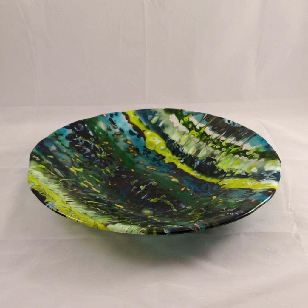 Fused Glass Bowl Boiled Blues and Greens - Etsy