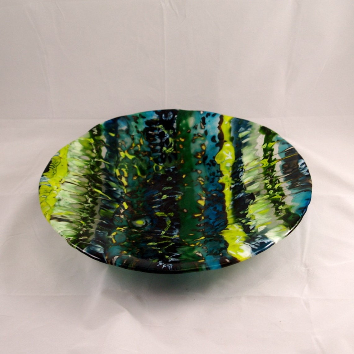 Fused Glass Bowl Boiled Blues and Greens - Etsy