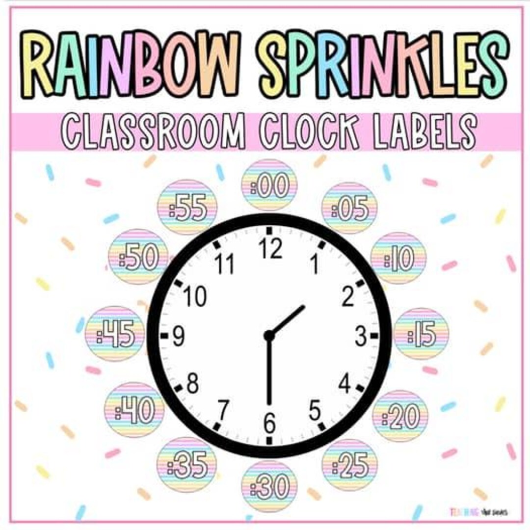 Pastel Rainbow Sprinkles Colorful Clock Labels | Colorful Classroom ...