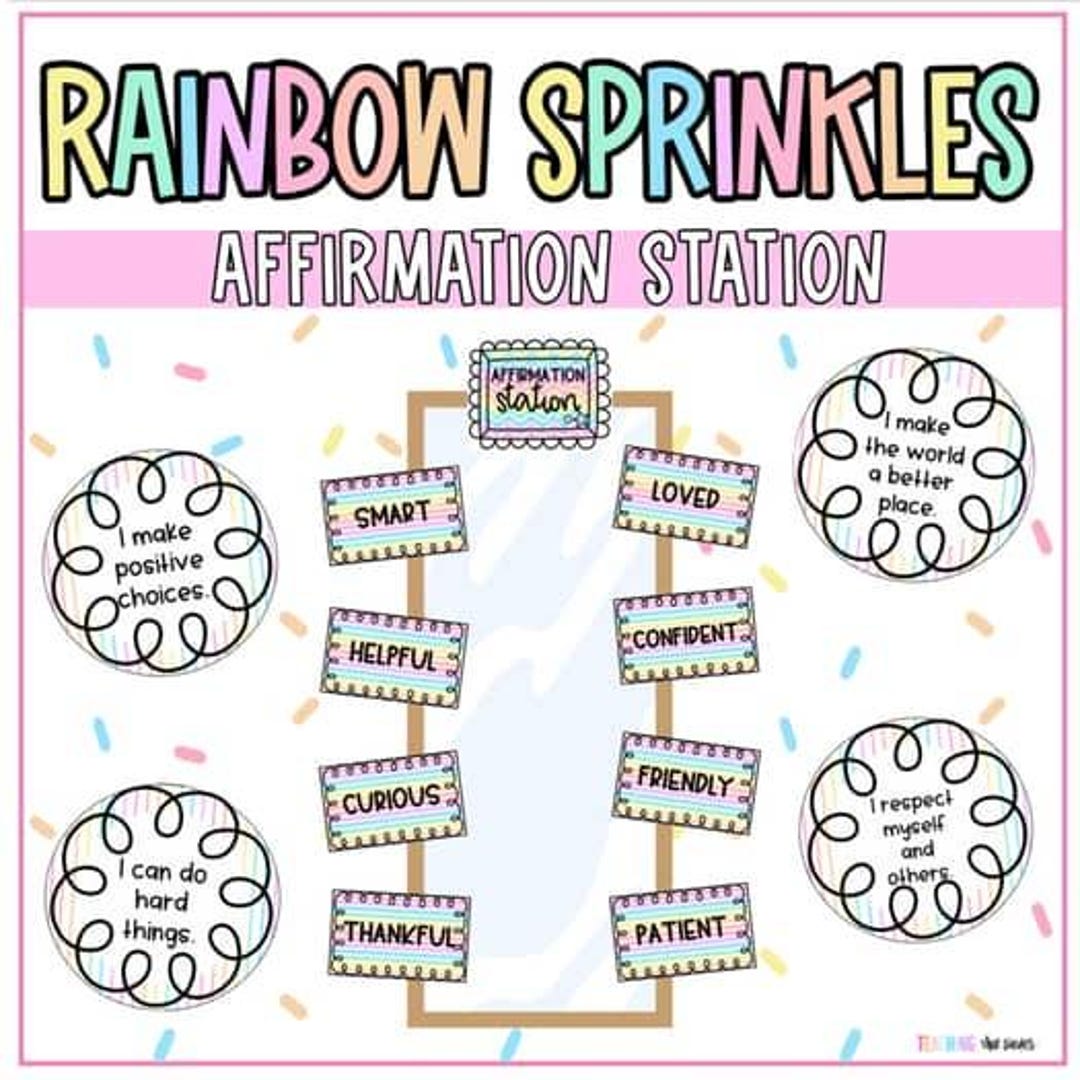 Affirmation Station Labels | Pastel Rainbow Sprinkles | Growth Mindset ...