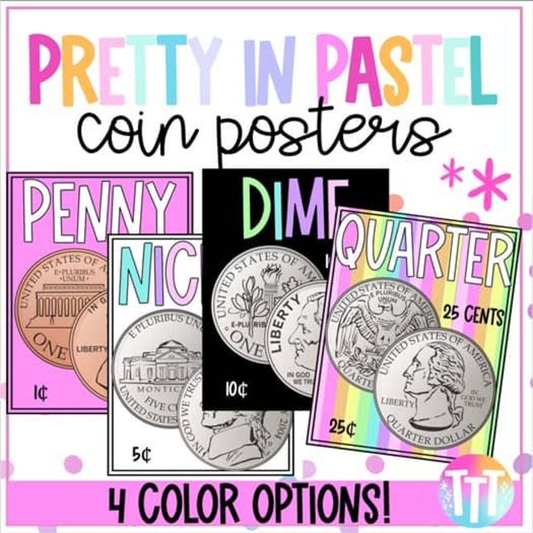 Coin/money Posters Anchor Charts | Pretty in Pastel Editable Classroom ...