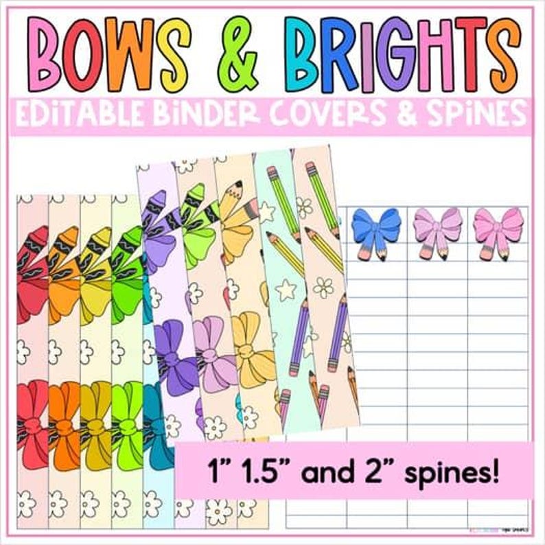 Editable Binder Covers and Spines | Bows & Brights Rainbow | Classroom ...