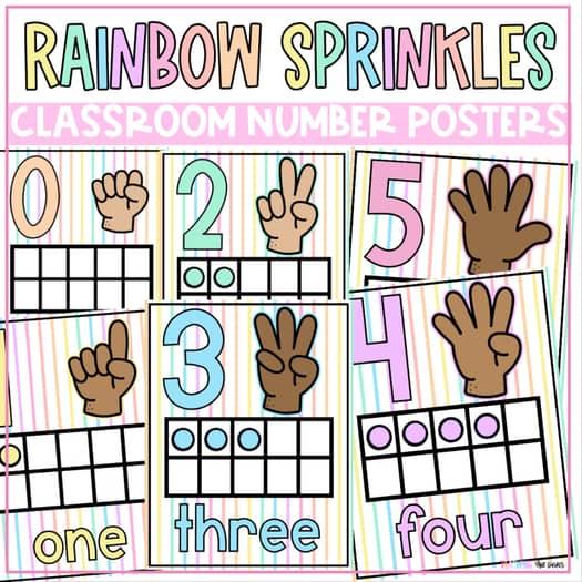 Number Posters | Pastel Rainbow Sprinkles | Colorful Classroom Decor ...