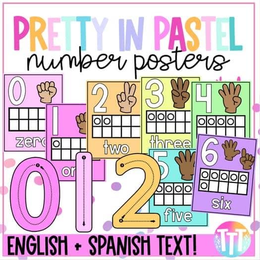 Number Posters - English and Spanish | Pretty in Pastel Editable ...