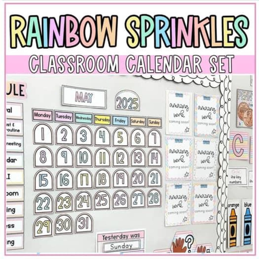 Pastel Rainbow Sprinkles Colorful Classroom Calendar Set | Calendar ...