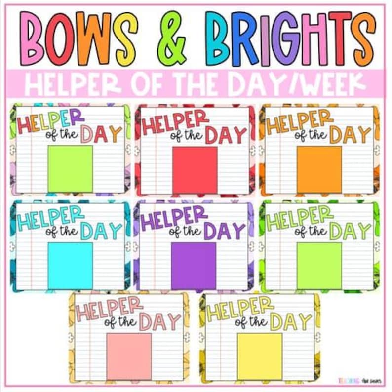 Helper of the Day Classroom Jobs | Bows & Brights Editable Classroom ...