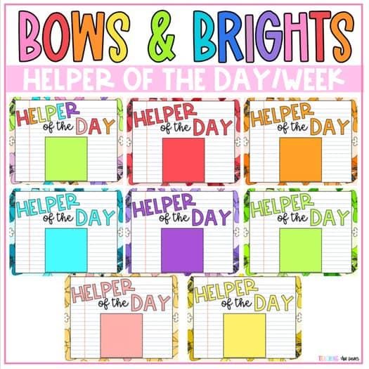 Helper of the Day Classroom Jobs | Bows & Brights Editable Classroom ...