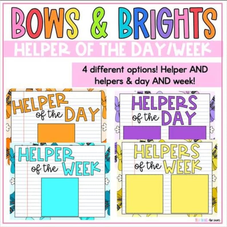 Helper of the Day Classroom Jobs | Bows & Brights Editable Classroom ...