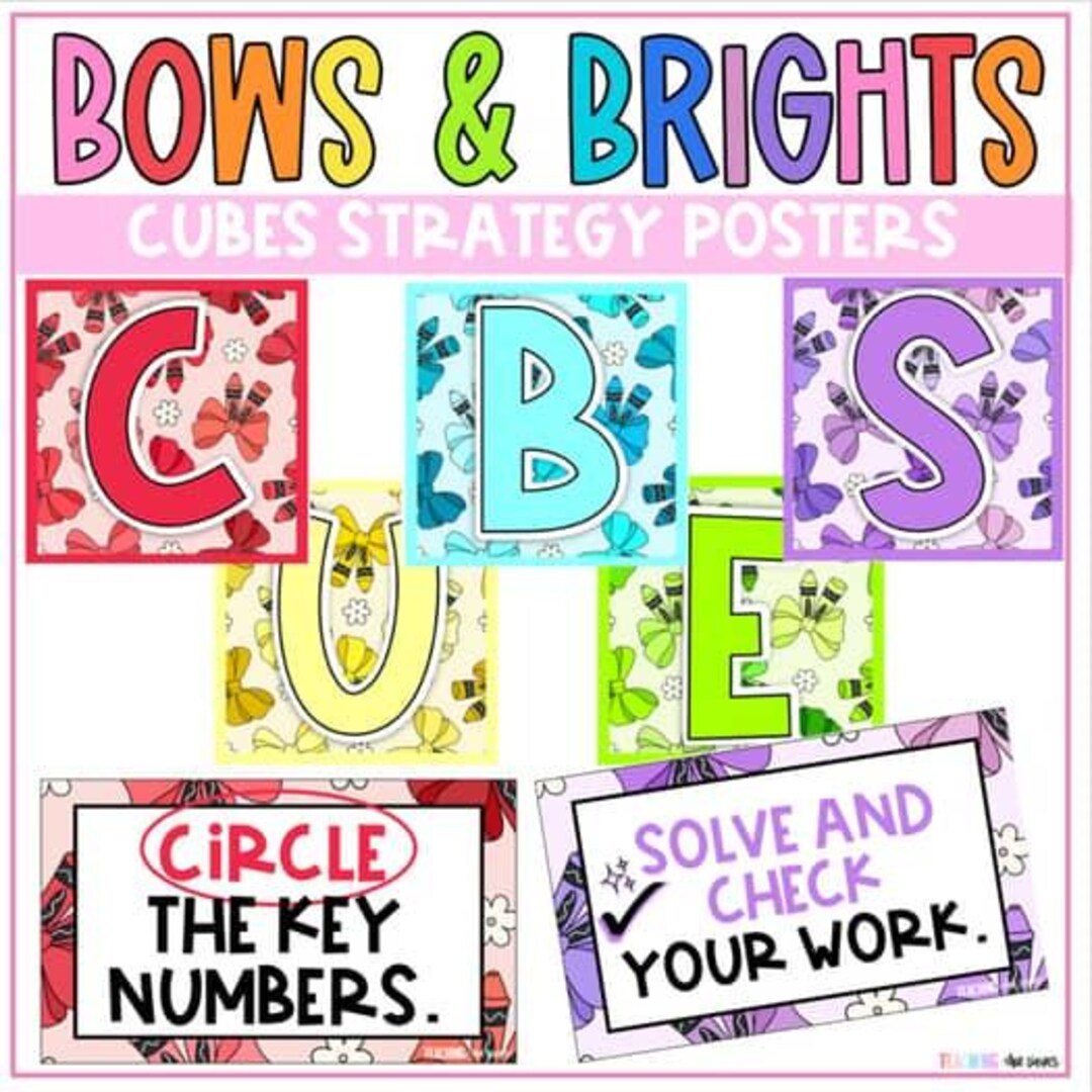 Colorful CUBES Math Strategy Posters | Bows & Brights Colorful Rainbow ...