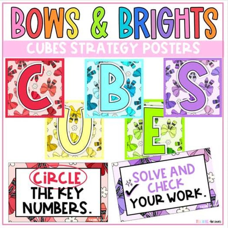 Colorful CUBES Math Strategy Posters | Bows & Brights Colorful Rainbow ...