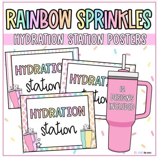 Hydration Station Posters | Pastel Rainbow Sprinkle Classroom Decor ...