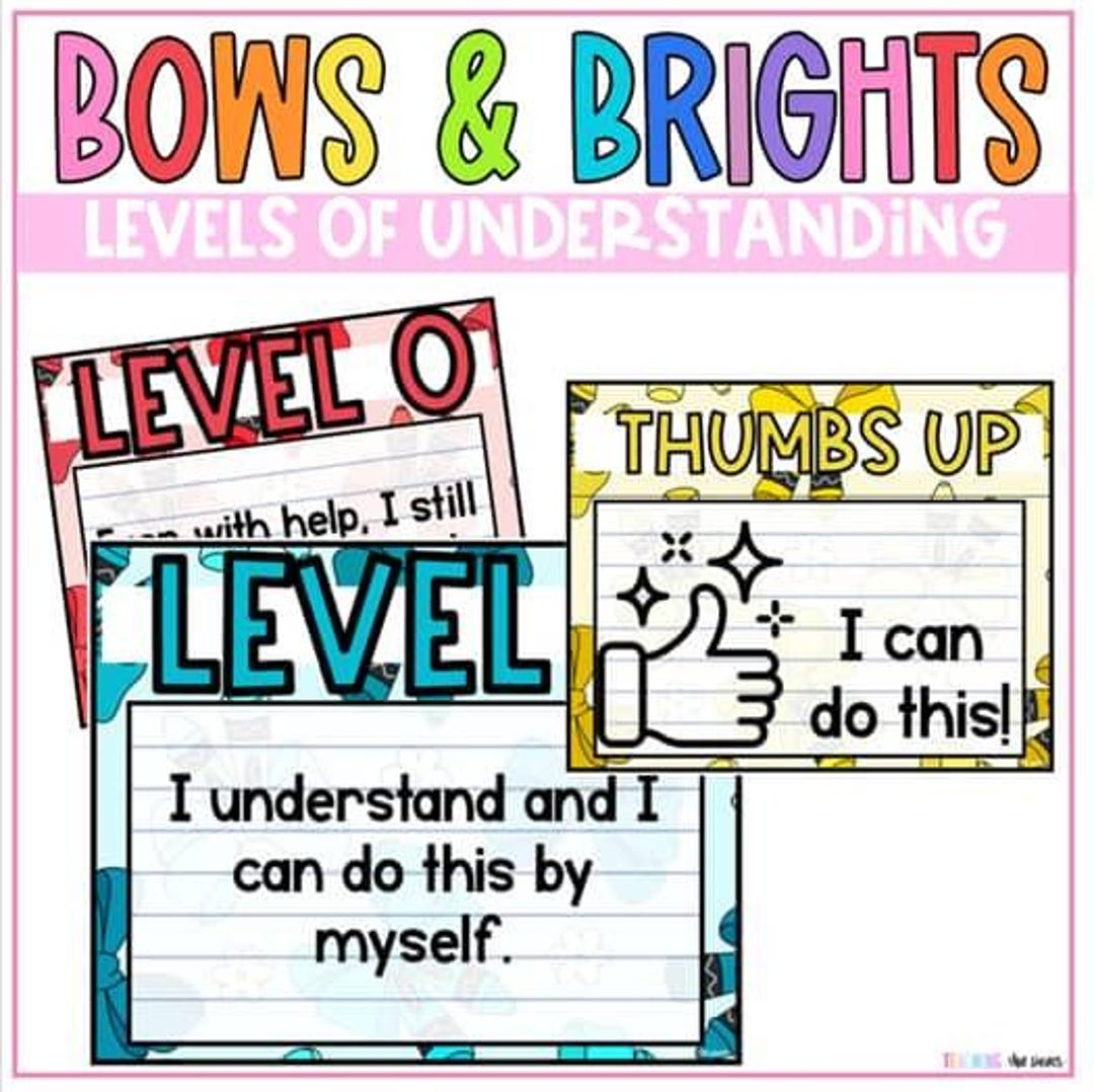 Levels of Understanding Posters Rainbow Bows and Brights | Classroom ...
