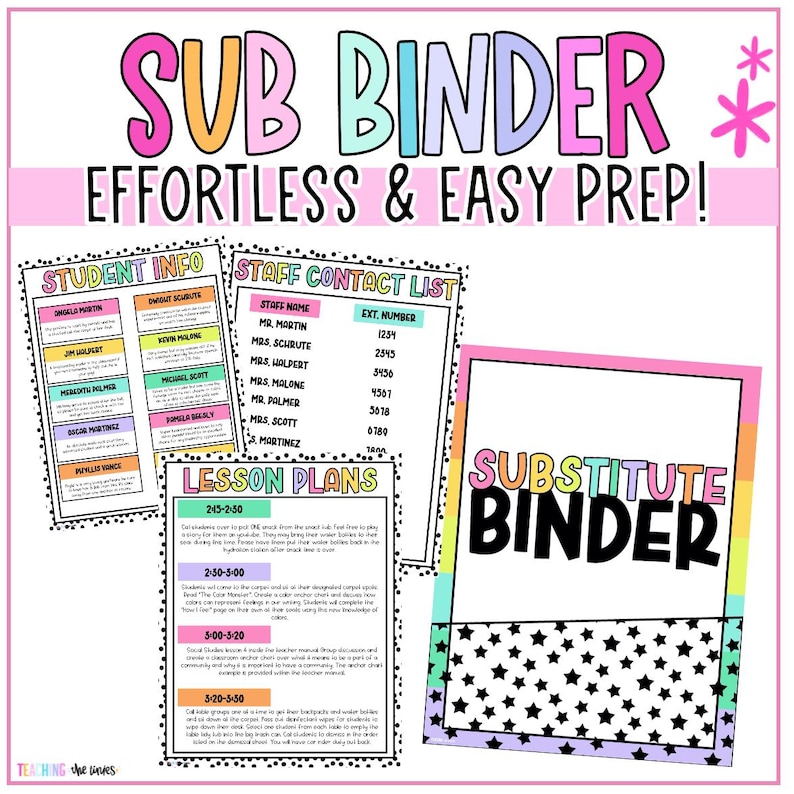 Teacher Substitute Binder | Editable Classroom Emergency Plans, Lesson ...