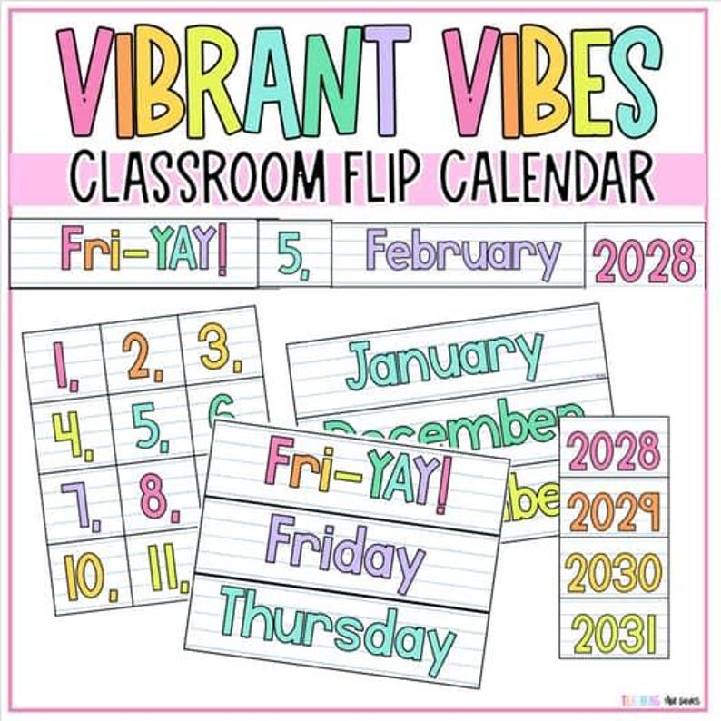 Vibrant Vibes Colorful Classroom Flip Calendar | Classroom Calendar ...