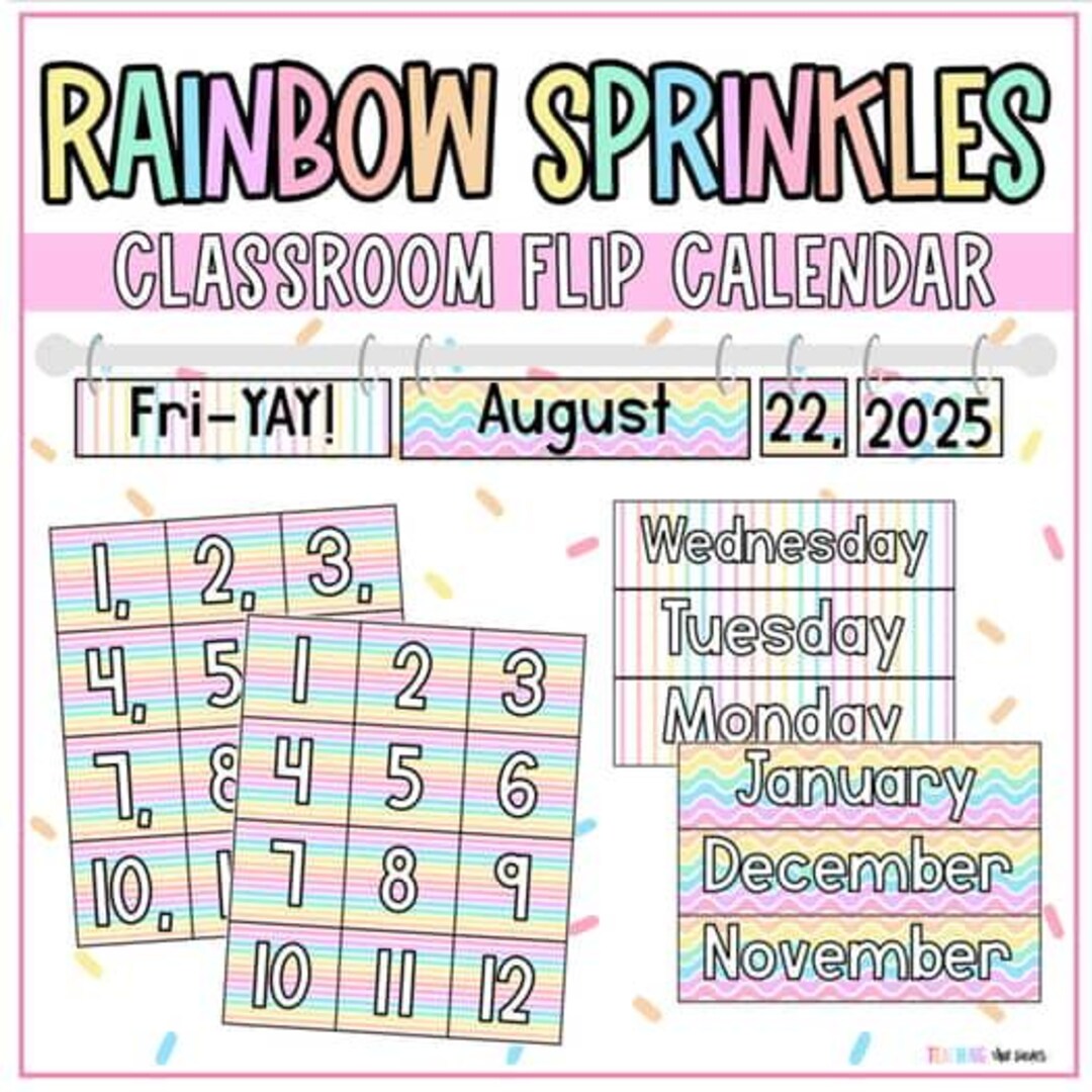 Pastel Rainbow Sprinkles Colorful Classroom Flip Calendar Set ...