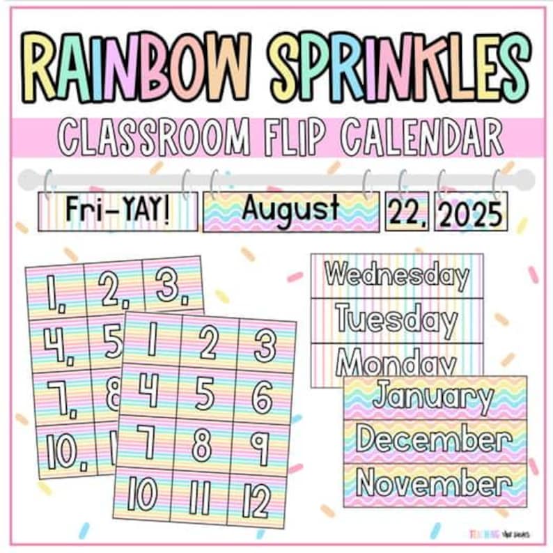 Pastel Rainbow Sprinkles Colorful Classroom Flip Calendar Set ...