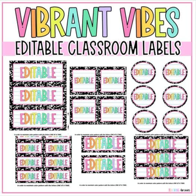 Vibrant Vibes Composition Notebook Colorful Editable Classroom Labels ...