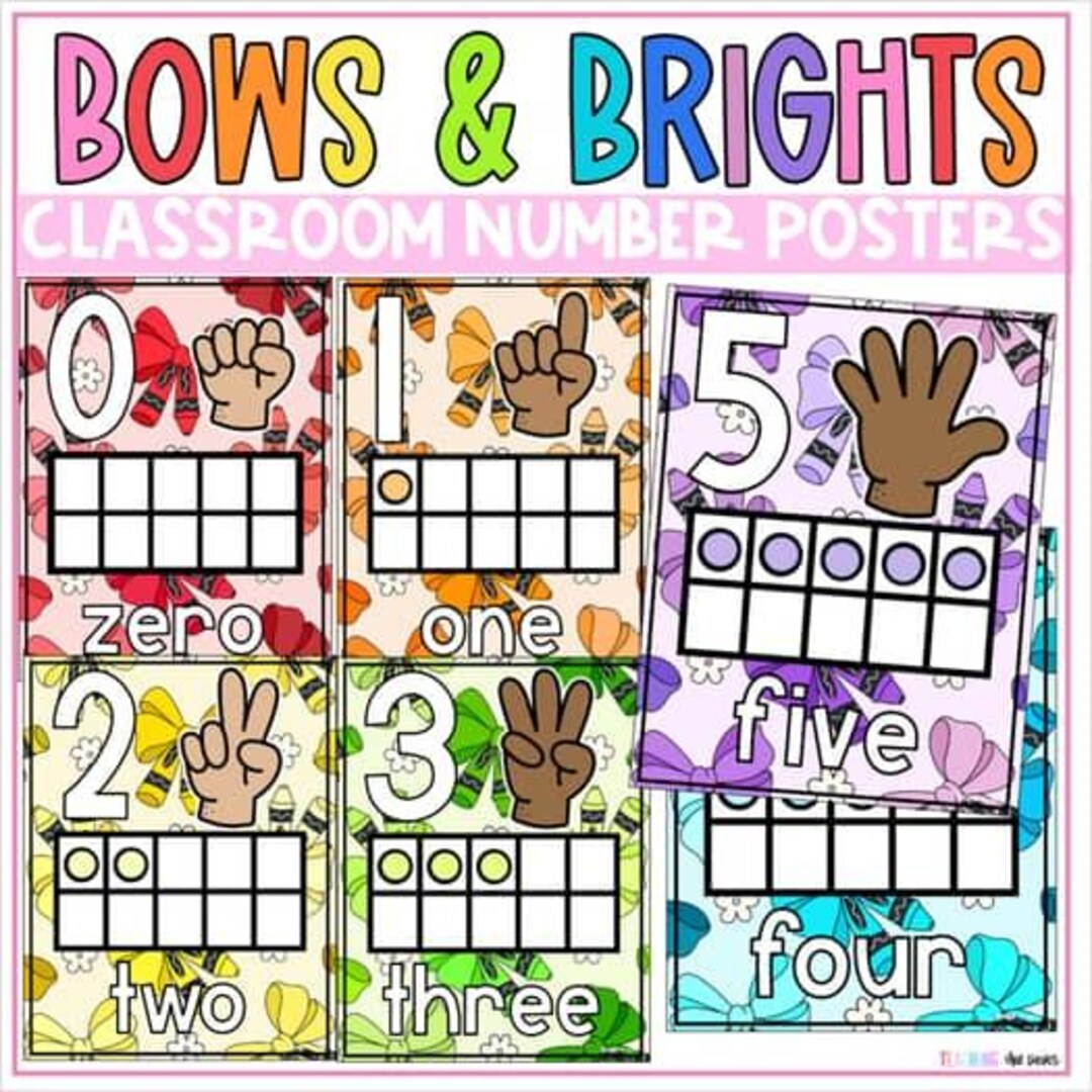 Number Posters | Bows & Brights | Colorful Classroom Decor | Editable ...