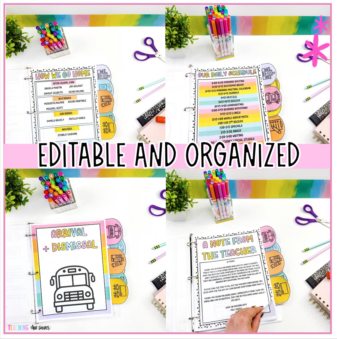 Teacher Substitute Binder | Editable Classroom Emergency Plans, Lesson ...