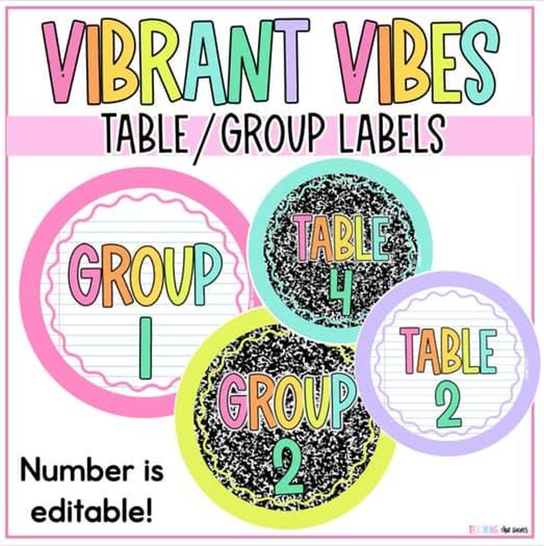 Vibrant Vibes Composition Notebook + Colorful Classroom Table/group ...