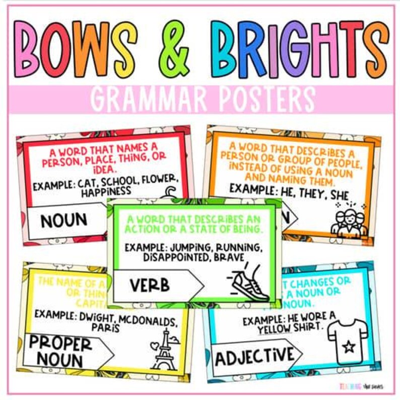 Parts of Speech Grammar Posters | Bows & Brights Rainbow Pencil ...