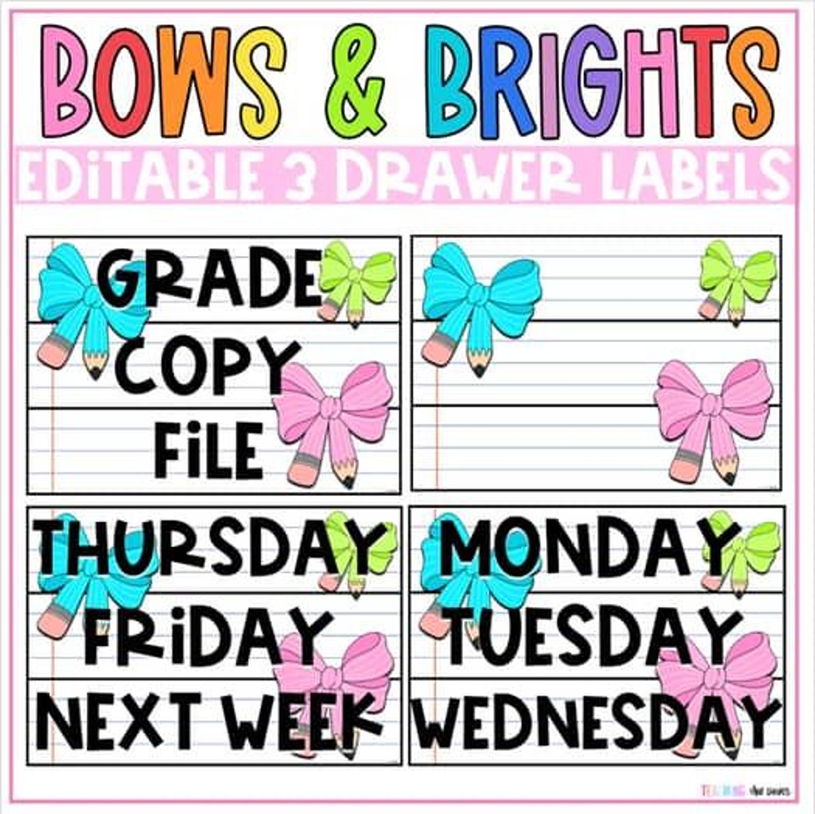 Editable 3 Drawer Cart Labels | Bows & Brights Theme | Colorful ...