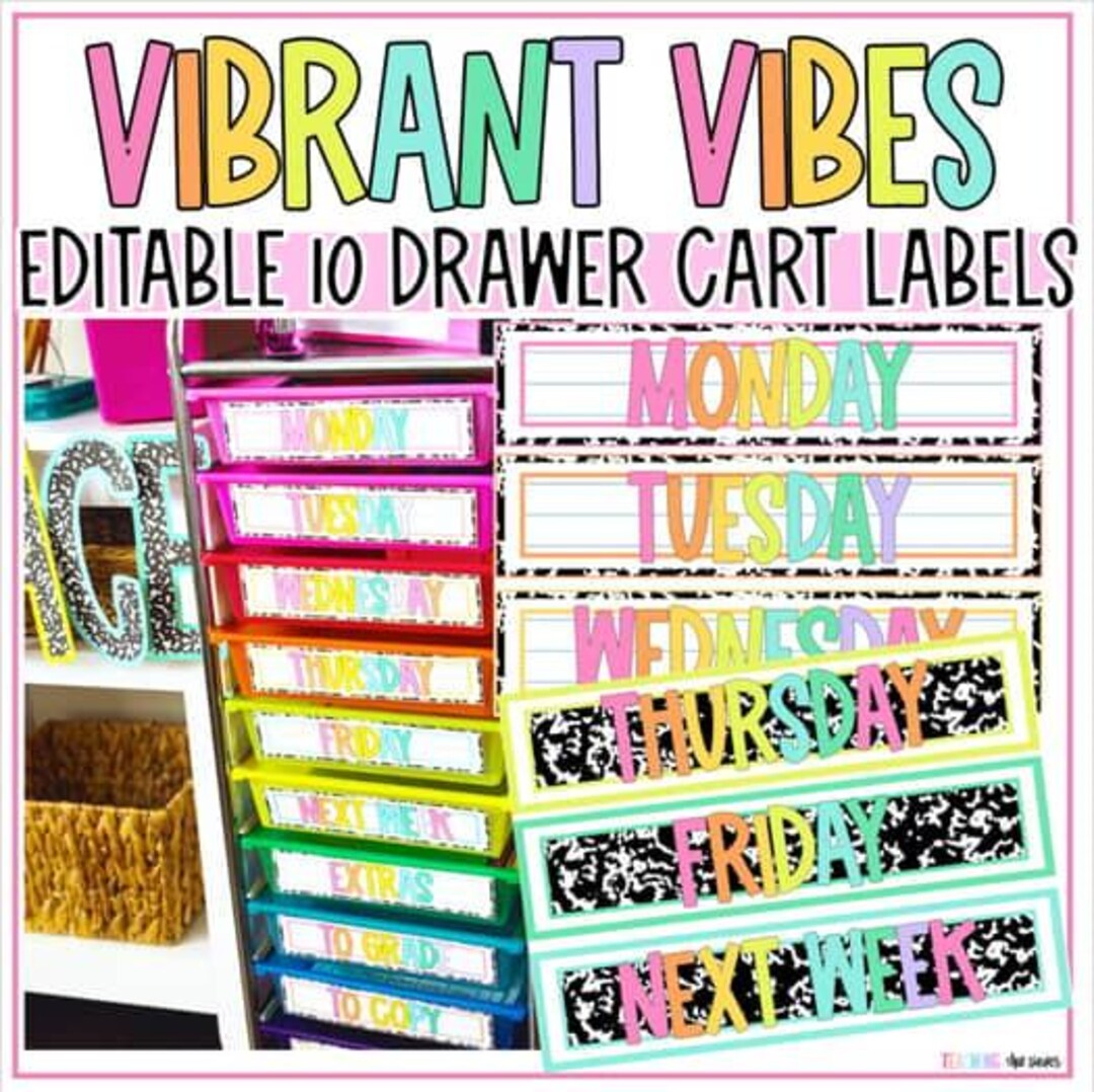 Vibrant Vibes Composition Notebook Colorful Editable 10 Drawer Cart ...