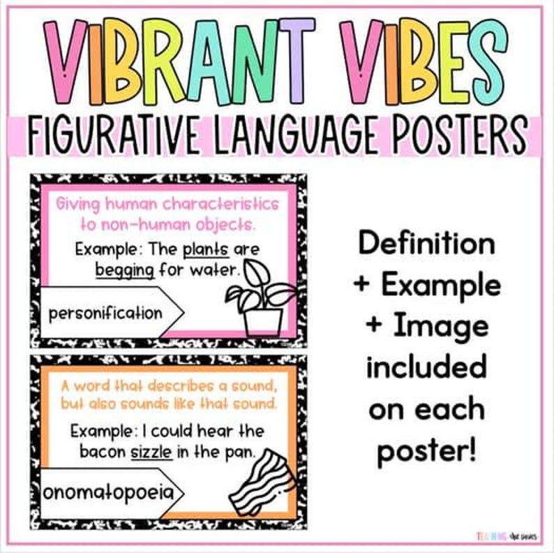 Figurative Language Posters | Vibrant Vibes Composition Notebook ...
