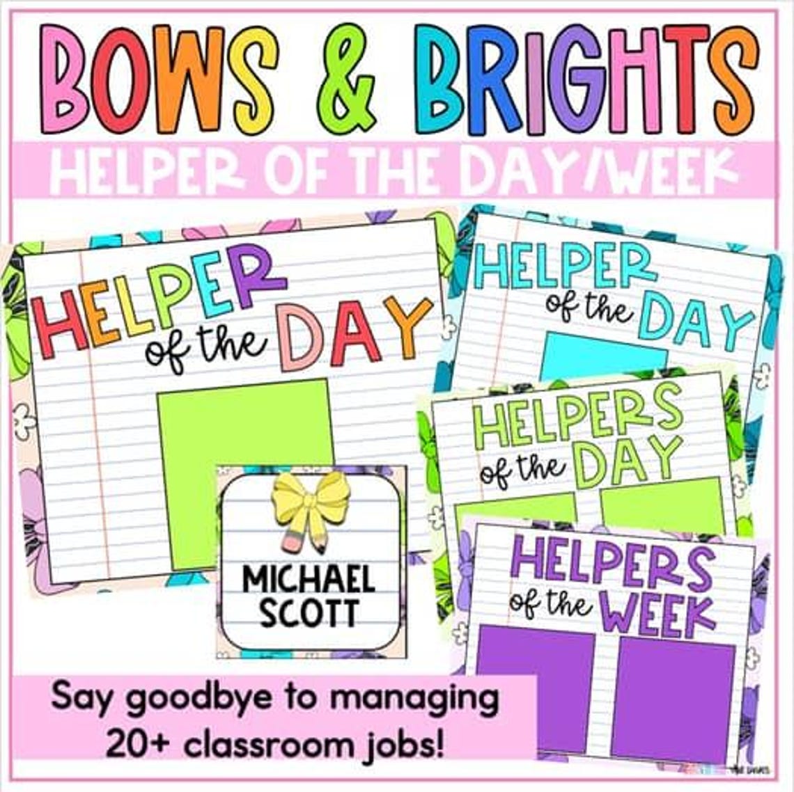 Helper of the Day Classroom Jobs | Bows & Brights Editable Classroom ...