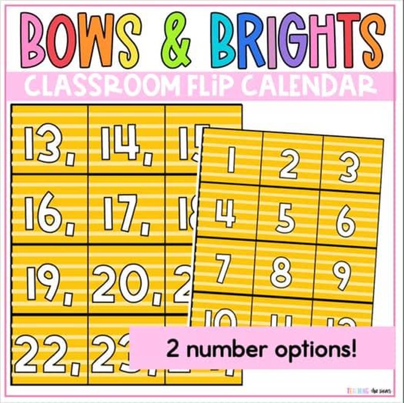 Bows & Brights Pencil Classroom Flip Calendar Editable Classroom Decor ...