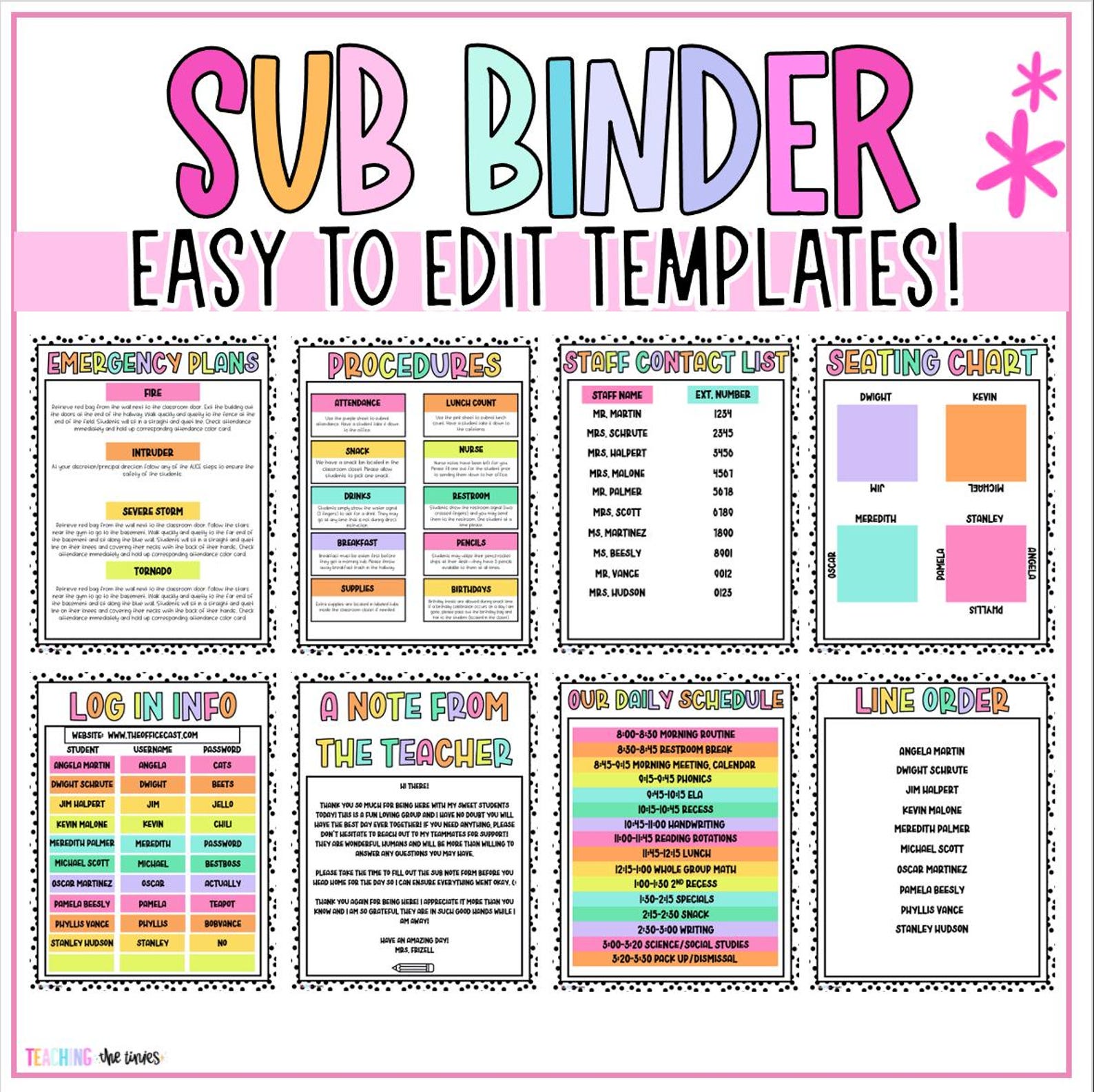 Teacher Substitute Binder | Editable Classroom Emergency Plans, Lesson ...