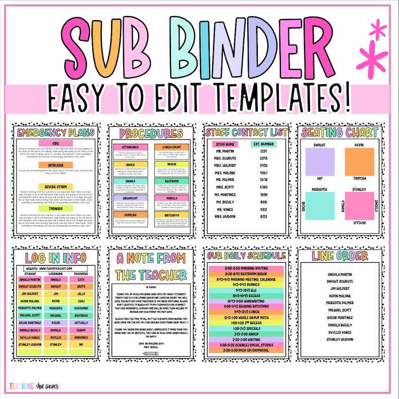 Teacher Substitute Binder | Editable Classroom Emergency Plans, Lesson ...