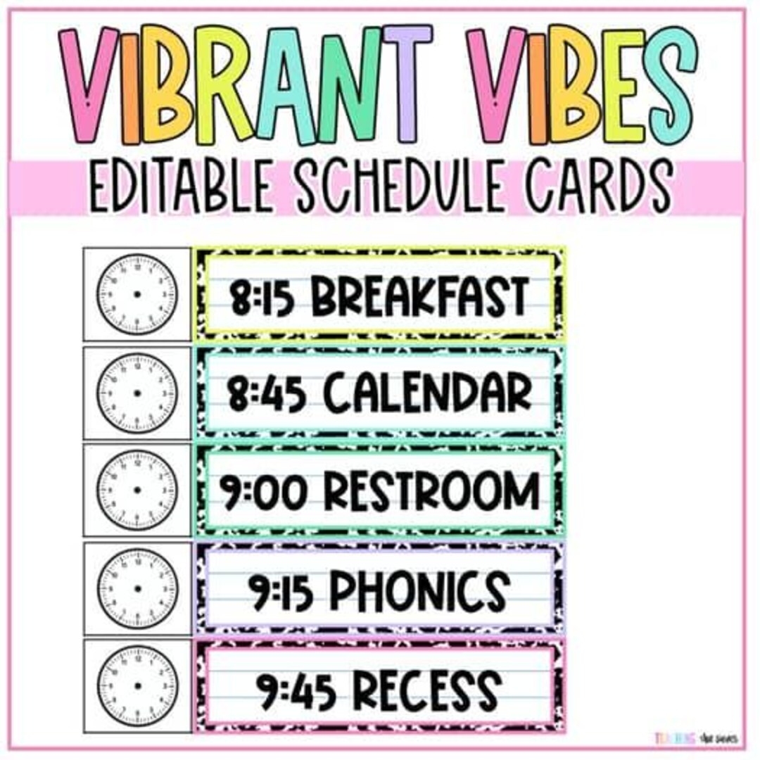 Vibrant Vibes Colorful Editable Schedule Cards | Classroom Organization ...