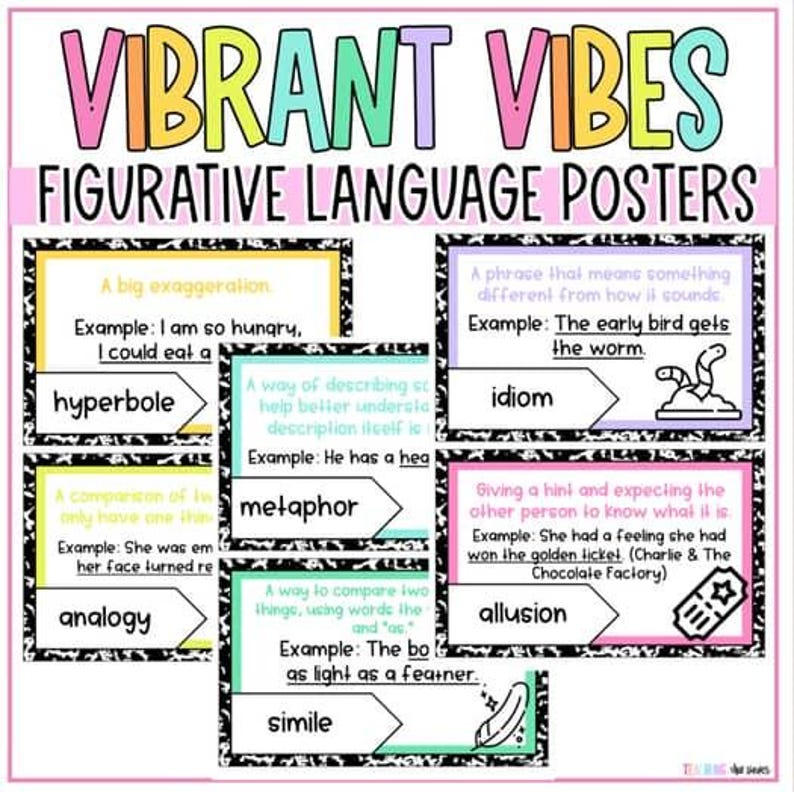 Figurative Language Posters | Vibrant Vibes Composition Notebook ...