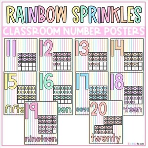 Number Posters | Pastel Rainbow Sprinkles | Colorful Classroom Decor ...